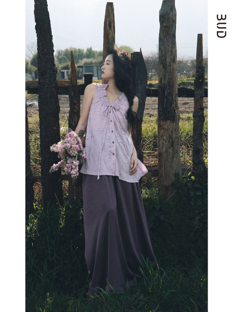 BUD Bade 2025 spring and summer pleated texture top design sense French ...
