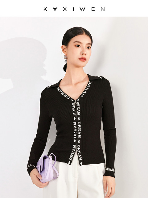 Jason Wen Women's Knitted Sweater 2024 Autumn New Letter Color Block ...