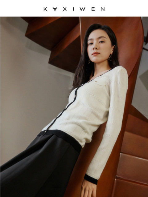 Jason Wen sweater for women 2024 spring new style slim fit v-neck ...