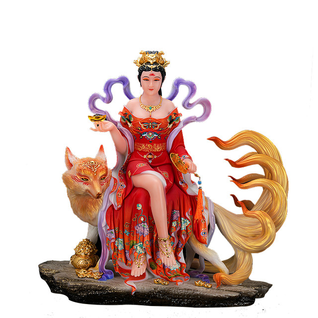 Ciyuan Pavilion white marble nine-tailed fox goddess statue Qingqiu ...