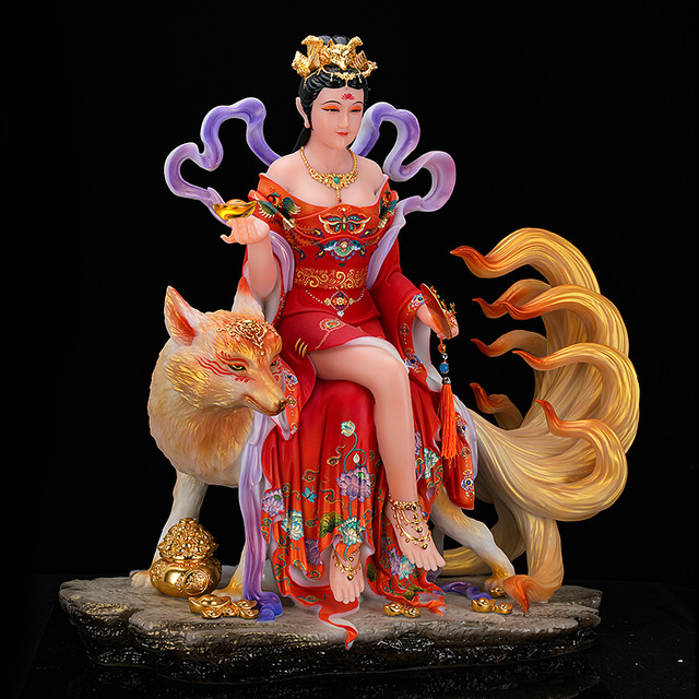 Ciyuan Pavilion white marble nine-tailed fox goddess statue Qingqiu ...