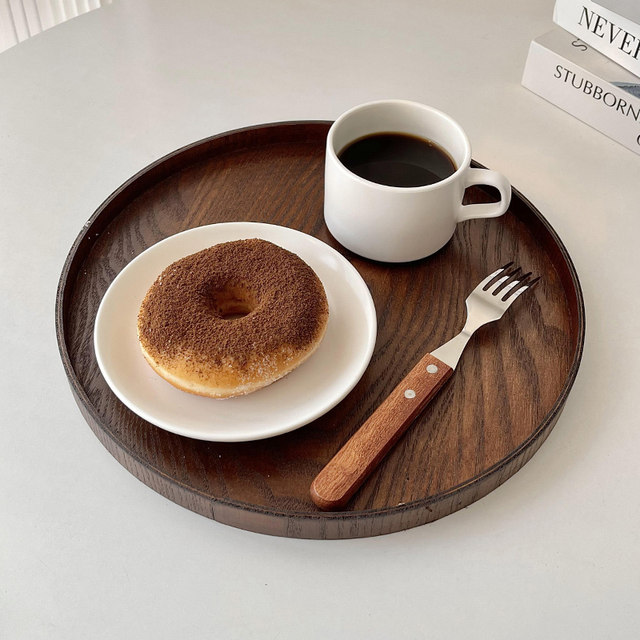 Round wooden tray Japanese style ins style wooden dinner plate tea tray ...