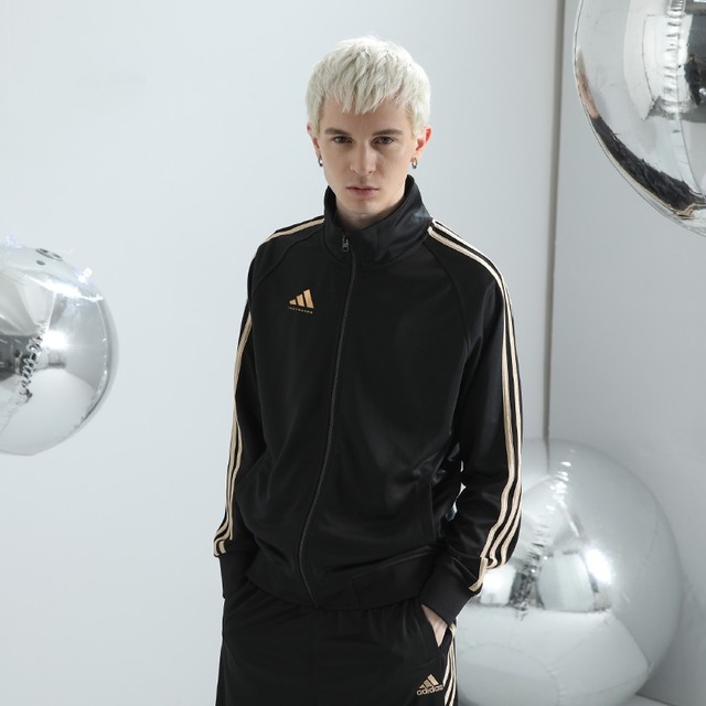 Adidas 2025 new black and gold jacket men's spring and autumn new stand ...