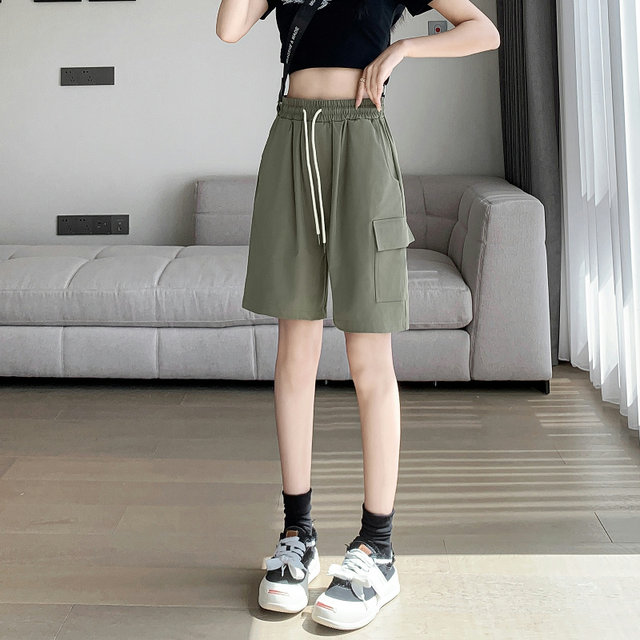Military green cargo shorts for women 2024 summer new high-waisted ...