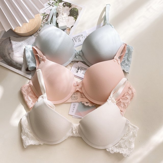Yue Xin Marshmallow Girl Sweet and Cute Memory Ring Glossy Underwear Bra Women's Small Breasts ...