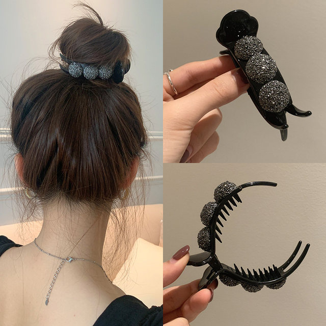 Fully diamond bun grabbing female head back hair clip internet ...