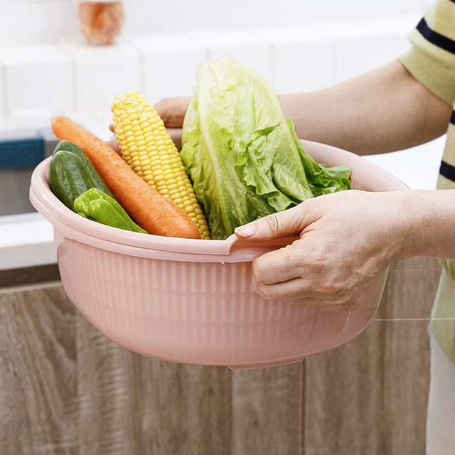 Kitchen double-layer plastic drip basket, vegetable basin, fruit basket ...