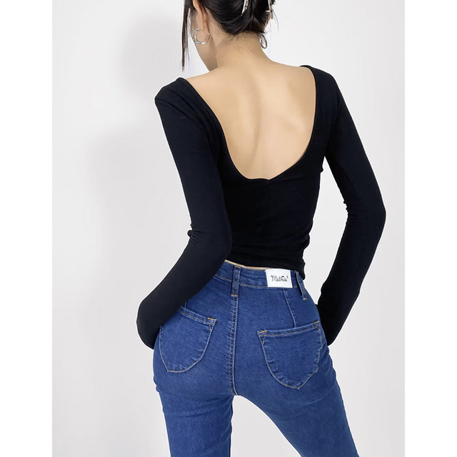 ZRSHOP European and American style sexy big backless long-sleeved T ...