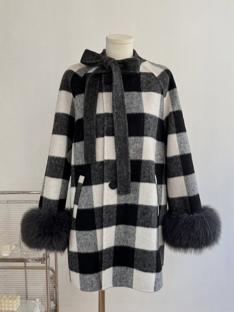 Cedar Love 2024 double -sided cashmere woolen cloak coat plaid fox hair ...