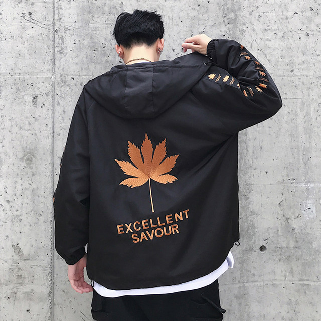 Guochao embroidered maple leaf jacket men's autumn and winter trend ...