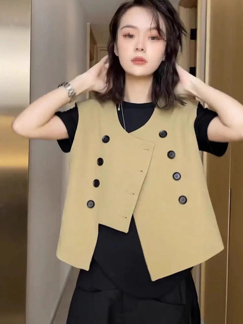 Design sense early autumn irregular double-breasted suit vest for women ...