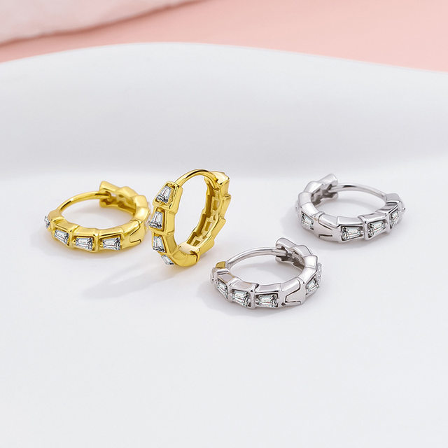 S925 sterling silver zircon snake bone ear button for women European ...