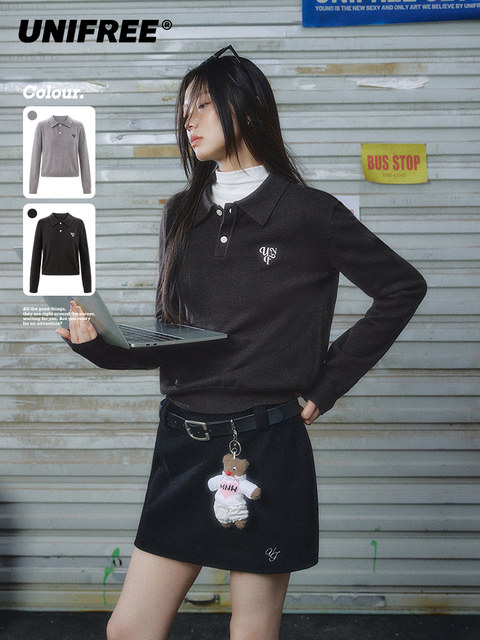 UNIFREE pullover polo sweater women's miu style simple loose American ...