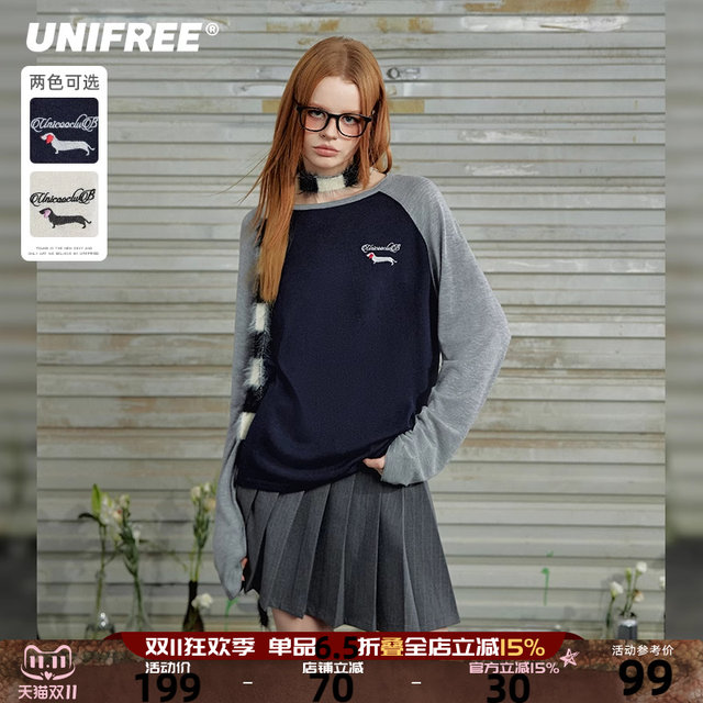 UNIFREE thin long-sleeved sweater for women new contrasting American ...