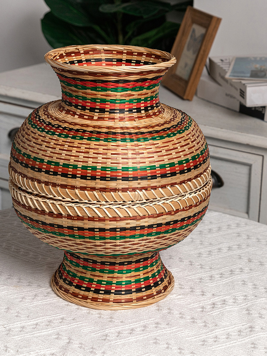 Bamboo Woven Basket - High-Leg Decorative Storage