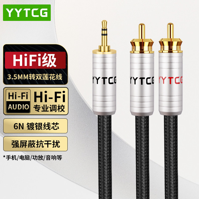 Yytcg G1-3.5mm to 2RCA Audio Cable - Gold Plated Pure Copper