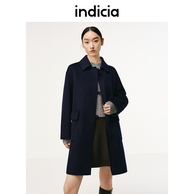 indicia double-sided cashmere wool coat women's woolen coat solid color ...