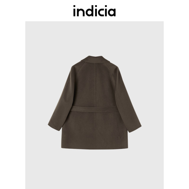 Indicia wool coffee color short woolen coat double -sided woolen coat ...