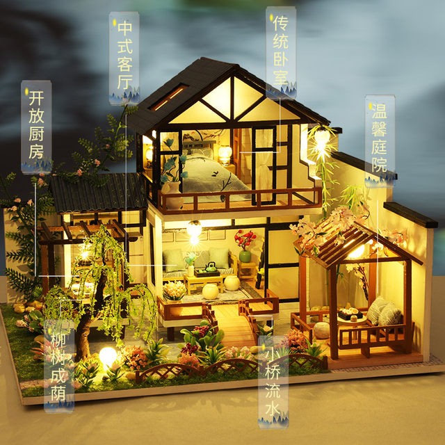 Chinese style diy cottage villa bamboo stream water rhyme handmade ...