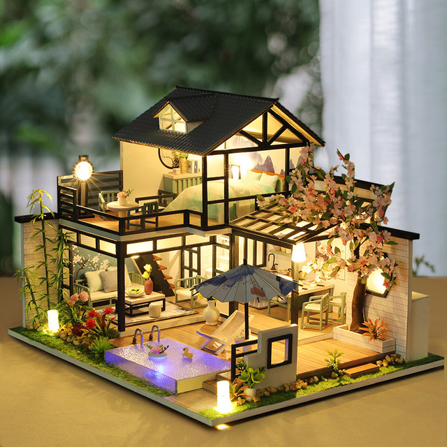 Chinese style diy hut large villa handmade building wooden assembled ...