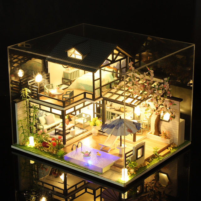 Chinese style diy hut large villa handmade building wooden assembled ...