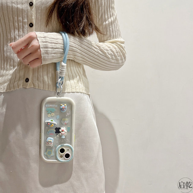 Qiqian cute three-dimensional cake bear wristband iPhone15 mobile phone case suitable for Apple ...