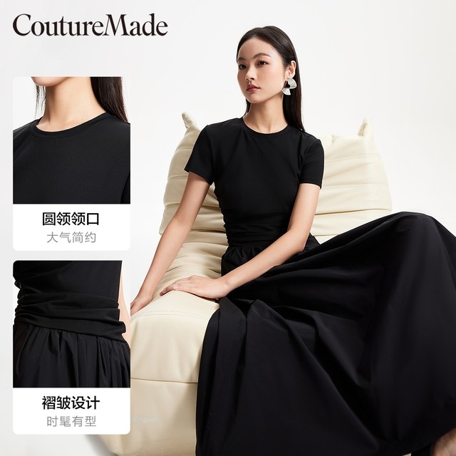 VeroModa Outlet Dress 2024 Early Autumn New Round Neck Short Sleeve Pleated Long Skirt Elegant ...