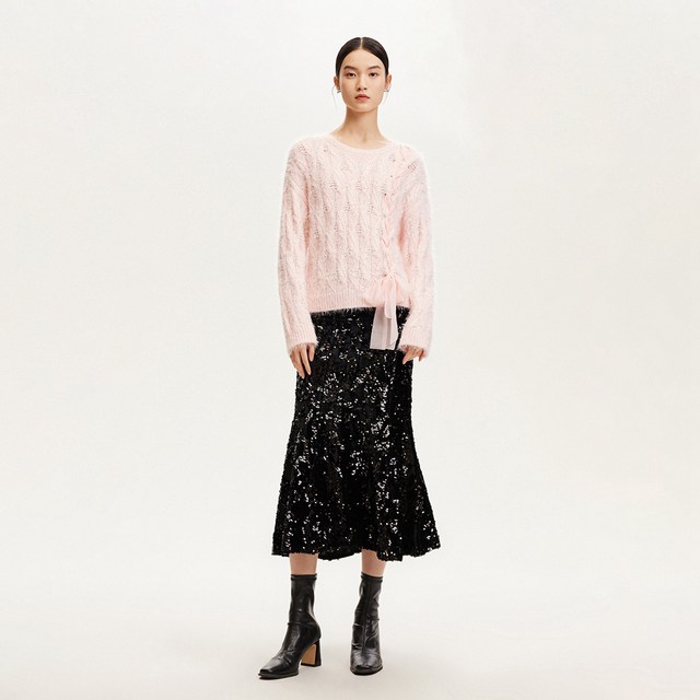 Veromoda Ole Half -body skirt 2024 Autumn new sequins, fish tail high waist velvet expensive ...