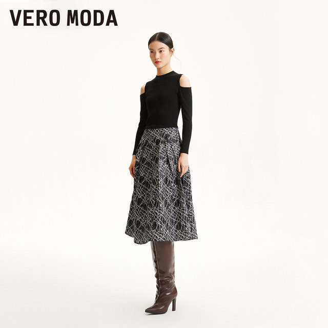VEROMODA Ora dress 2024 Autumn new half -high -necked stitching A -line elegant commute long ...