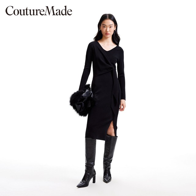 Veromoda dress 2024 spring and autumn new elegant temperament V -neck knitted medium long skirt