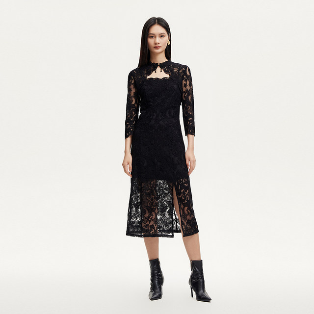 VEROMODA Ora dress 2024 autumn and winter new real two elegant lace outer shirt suspenders skirt