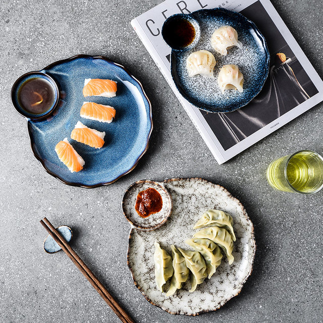 Creative dumpling plate with vinegar disc ceramics simple tableware ...