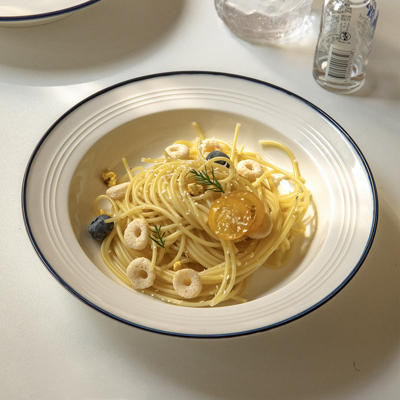 9.9 Two Straw Hat Plates | 8-Inch Simple Blue Line Ceramic Plates ...