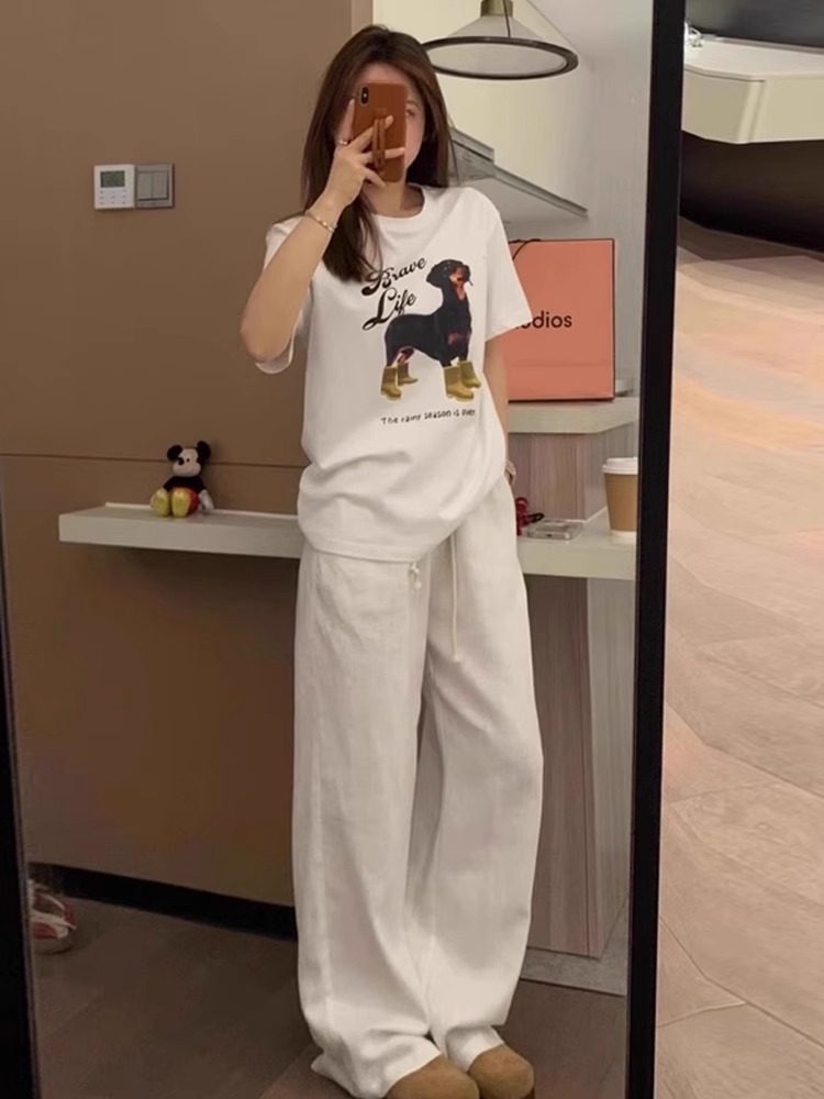 Summer ootd outfit unique loose half-sleeved T-shirt top design puppy ...