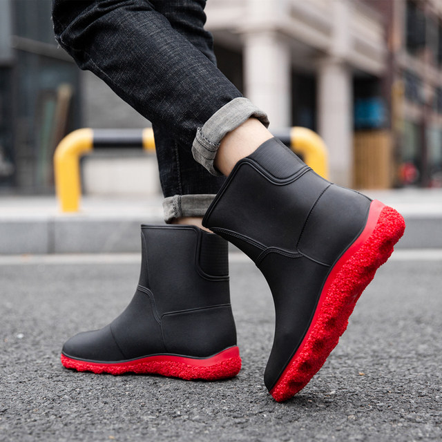 European and American fashion mid-tube rain boots men's water shoes low ...