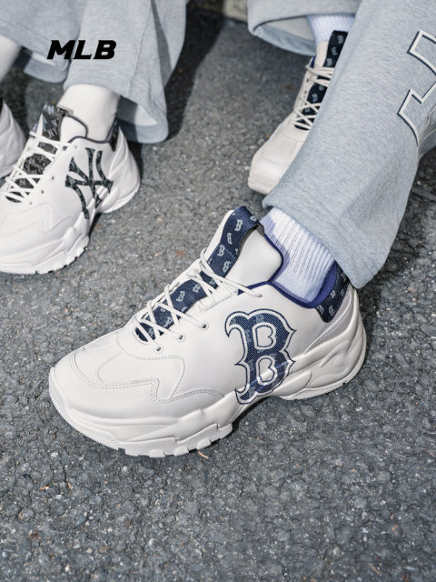 MLB official couple retro old flower imitation denim dad shoes thick ...