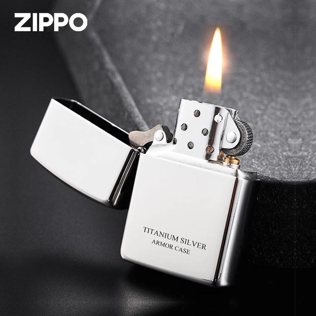 Zippo lighter silver titanium-plated genuine mirror men's thickened ...