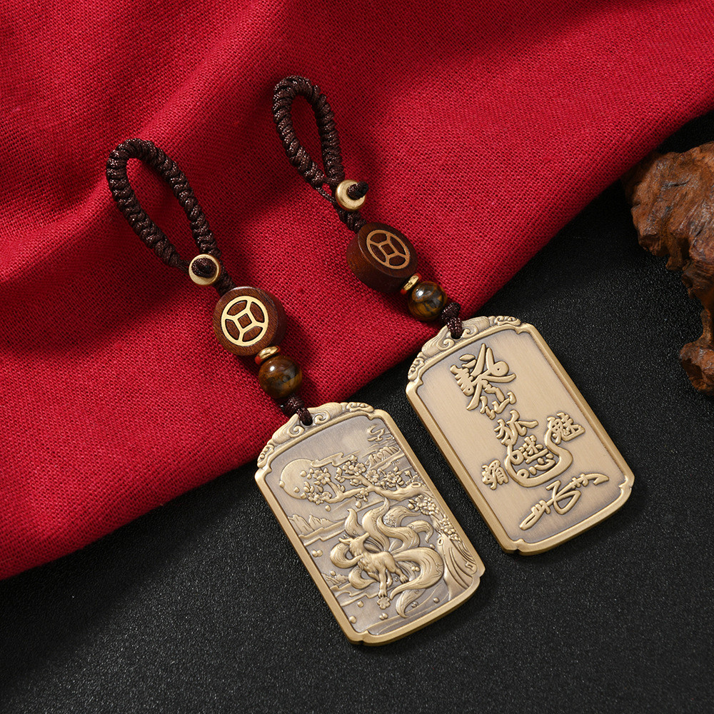 Taoist pure brass nine-tailed fox pendant necklace to win the peach ...