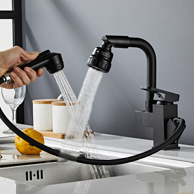 Kitchen faucet black telescopic hot and cold vegetable sink sink sink ...