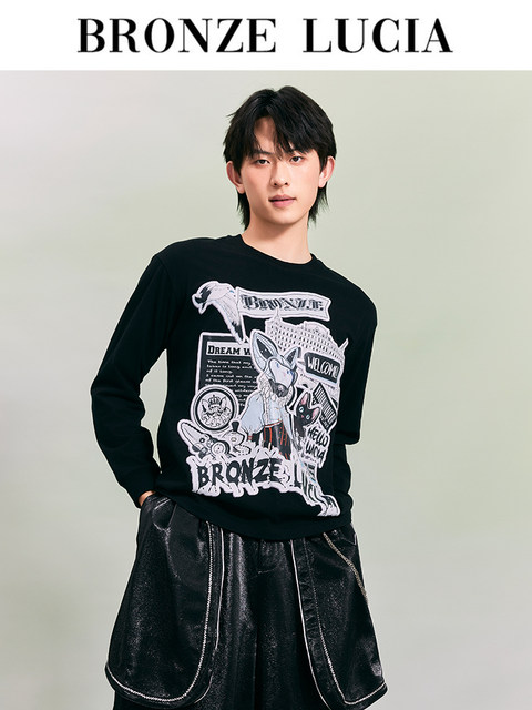 Bronze Lucia autumn new science fiction cat long -sleeved T -shirt ...