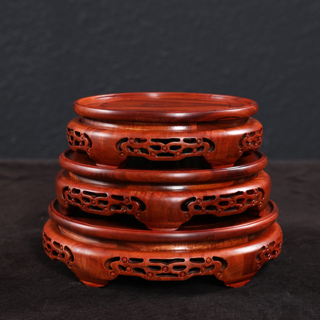 Mahogany vase base solid wood round stone decoration flower potted ...