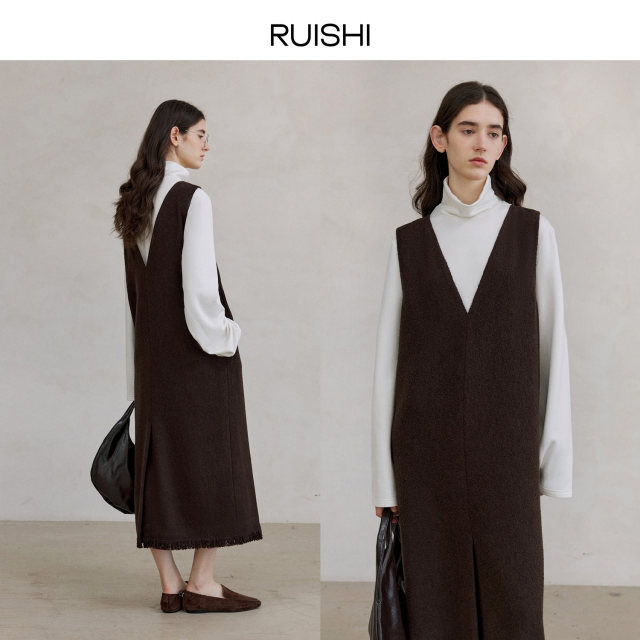 Ruishi Rui Shi, wearing a simple texture, wool vest skirt A -line ...