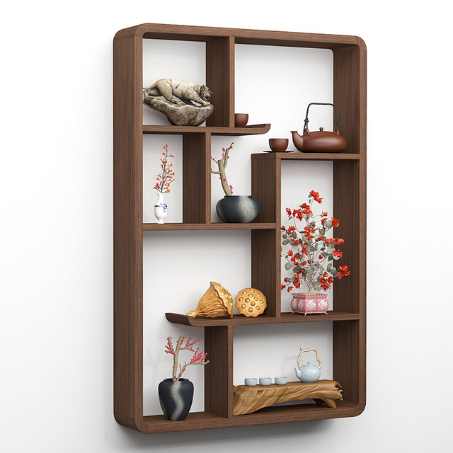 Bogu rack solid wood Chinese style wall-mounted teapot display rack ...