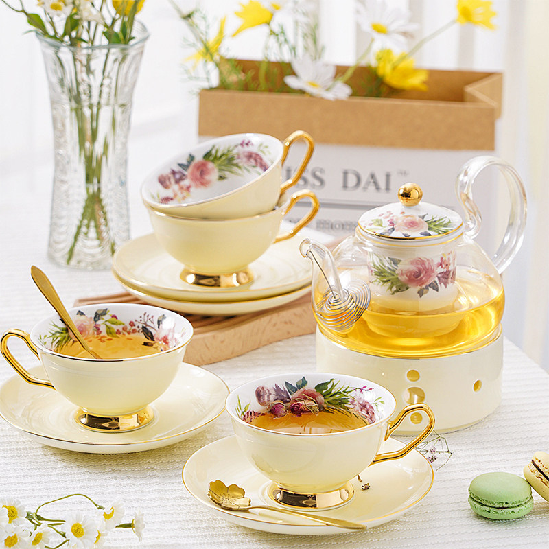 European Ceramic Glass Flower Tea Set with Filter - Pastoral Style