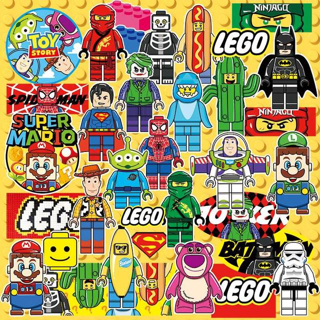 30 sheets of student building block style waterproof stickers, cartoon ...