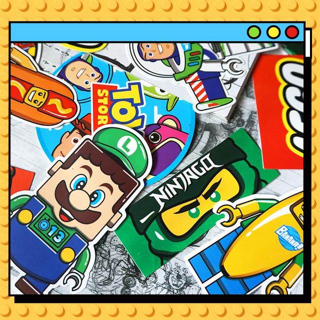 30 sheets of student building block style waterproof stickers, cartoon ...