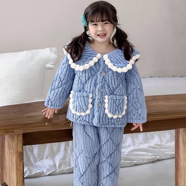 Girls' Winter Quilted Pajamas with Fleece Lining, Thickened and Warm ...