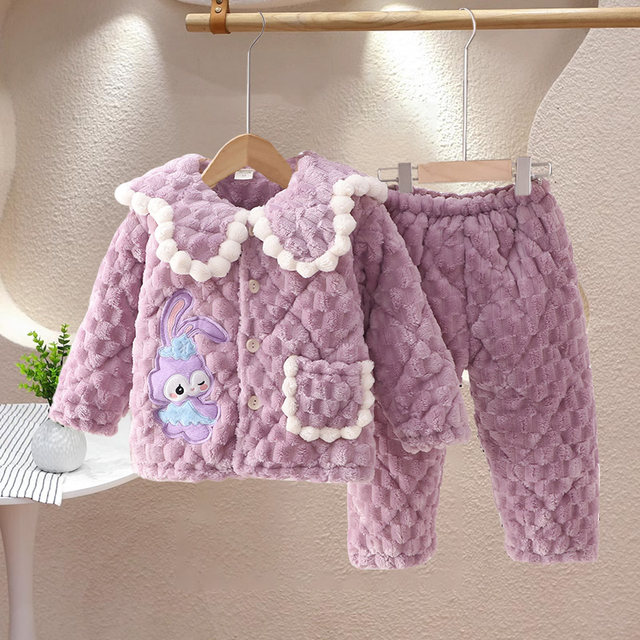 Girls' Winter Flannel Pajamas with Cotton Padding and Thickened Coral ...