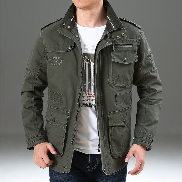 Spring jacket men's spring and autumn pure cotton mid-length outdoor ...