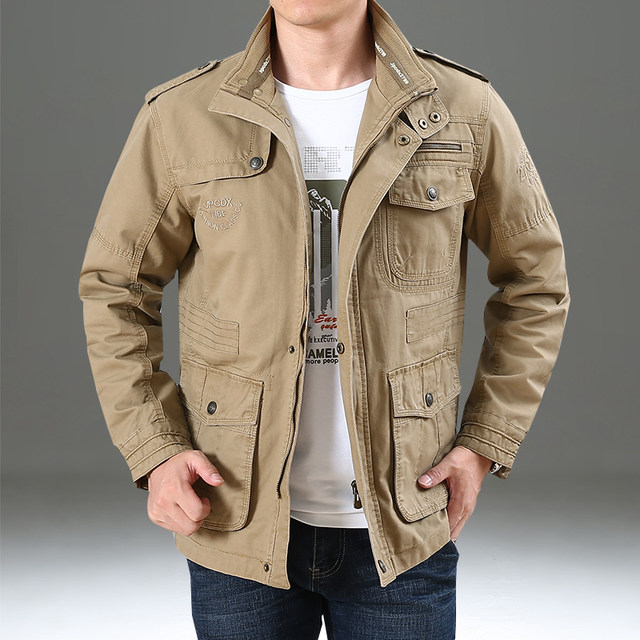 Spring jacket men's spring and autumn pure cotton mid-length outdoor ...
